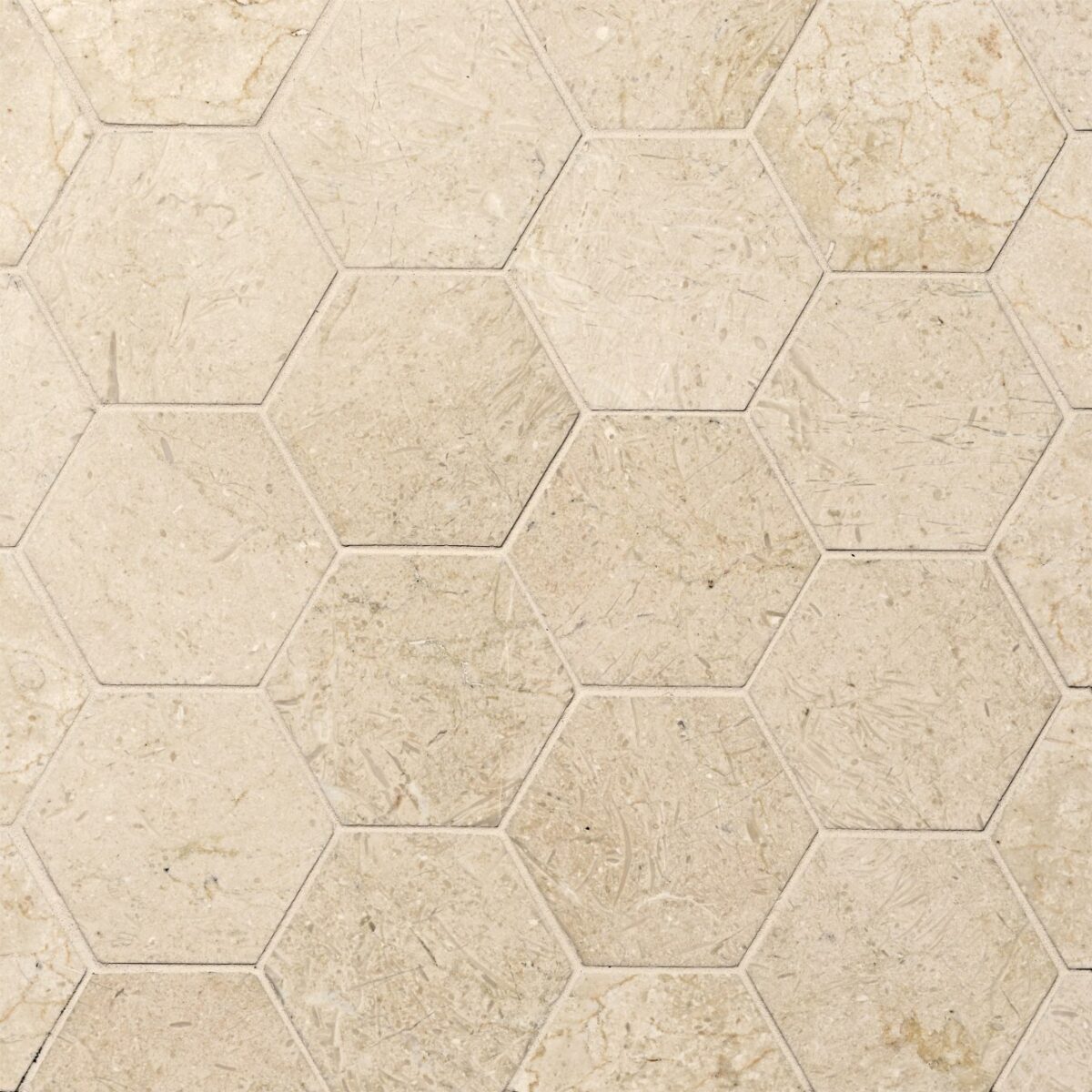 Crema Marfil 3″ Hexagon Honed Marble Mosaic - Beyond Flooring USA